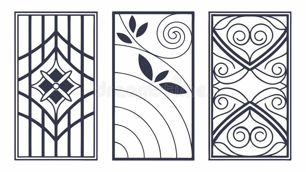 Three Art Deco Style Window Panel Designs with Geometric Patterns ...