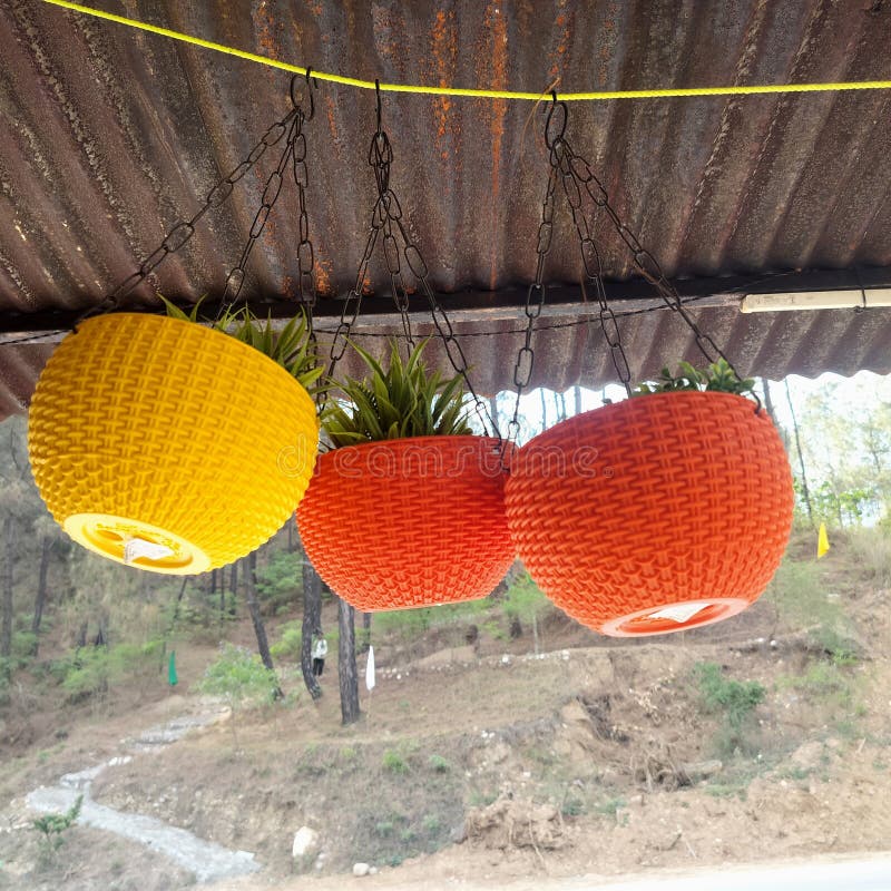 Three Artificial Pot in Himachal Pradesh India Stock Photo - Image of ...