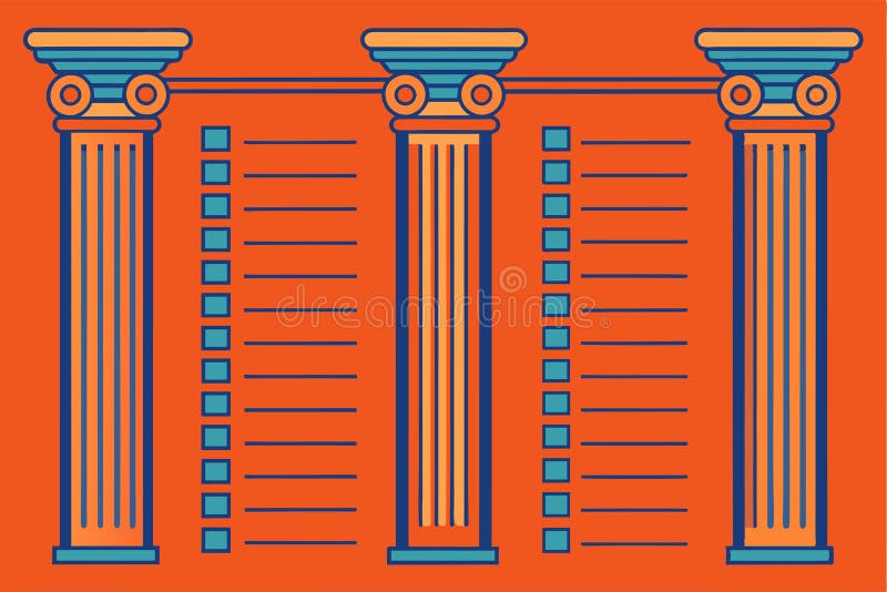 Three Artistic Columns Stand Tall with Lined Lists Alongside Them on a ...