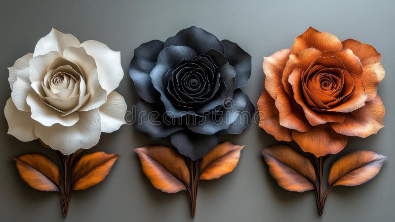 Three Artistic Roses in Neutral Tones Generative AI Stock Illustration ...