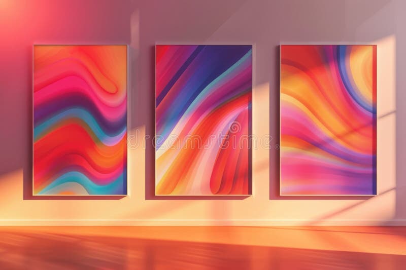 Three Artworks Displayed on a Wall in an Interior Setting, with a ...