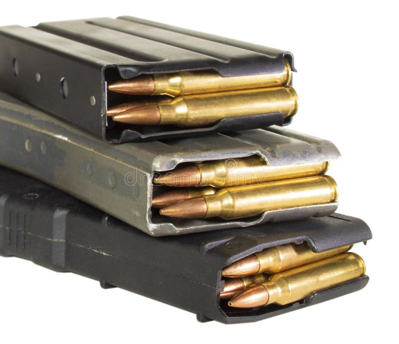 Three Assault Rifle Magazines Isolated on White Stock Photo - Image of ...