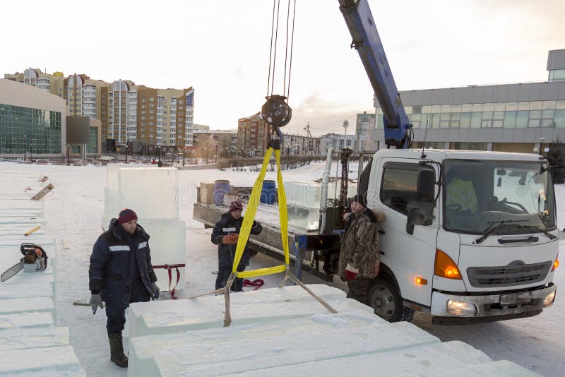 Installers Store Ice Blocks for the Ice Town Stock Image - Image of ...