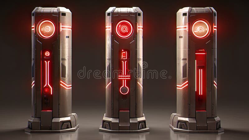 Three Assets of Future Power Terminal in Column with Scratchy Surface ...