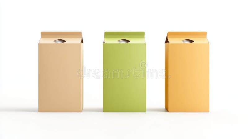 Three Assorted Beverage Carton Packagings in Various Colors Presented ...