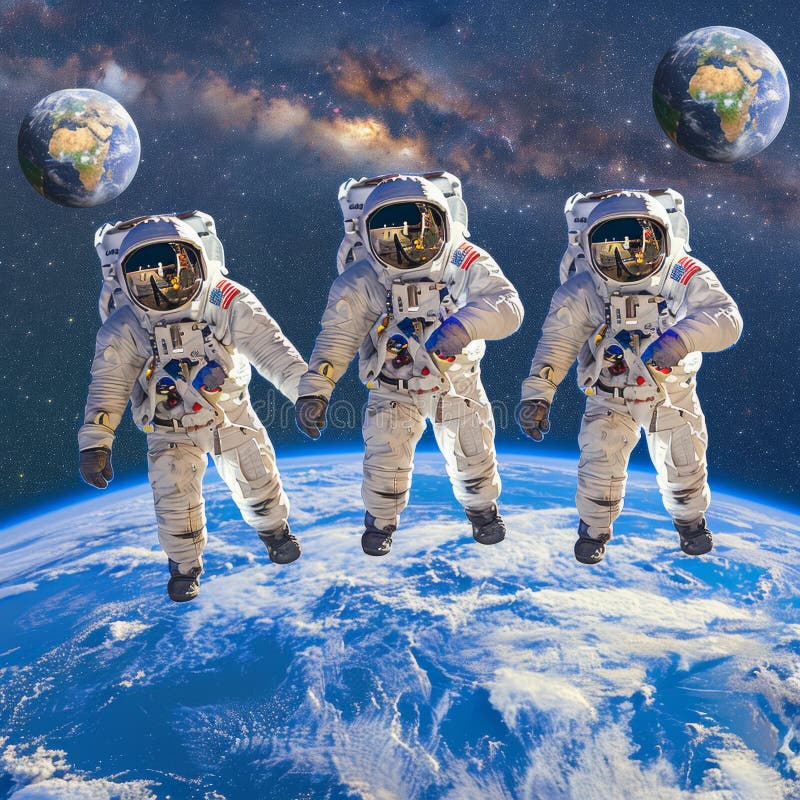 Three Astronauts are Floating Stock Illustration - Illustration of ...