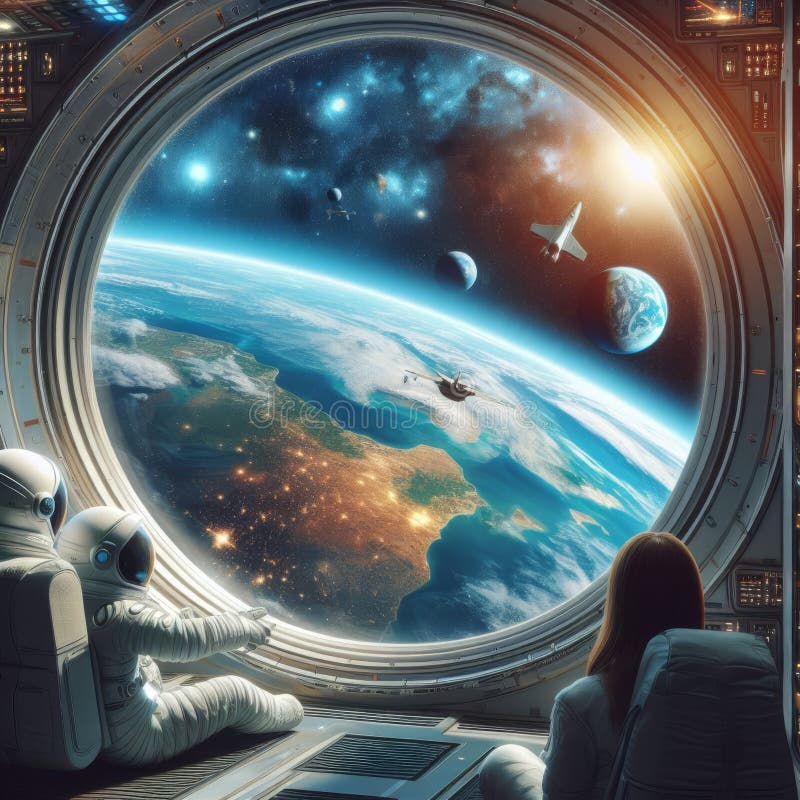 Astronauts Observing Earth Space Station Window Stock Photos - Free ...