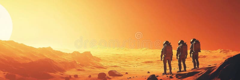 Astronauts Explore the Martian Surface in a Futuristic Landscape with ...