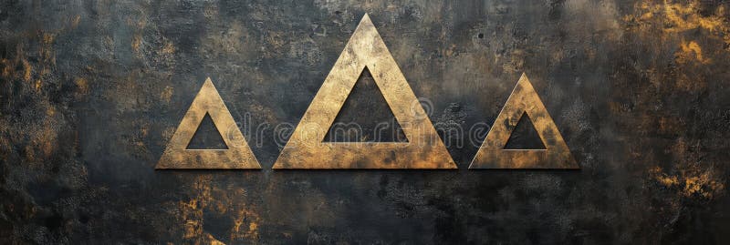 Three Asymmetrical Triangular Shapes in Gold are Set Against a Dark ...