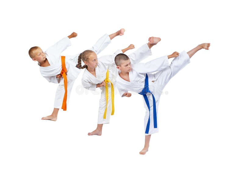 Three Athletes are Beating Kick Leg Stock Photo - Image of style ...