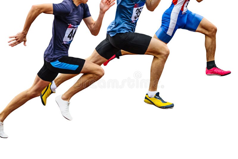 Three Male Athletes Sprinting on Red Track Stock Photo - Image of ...