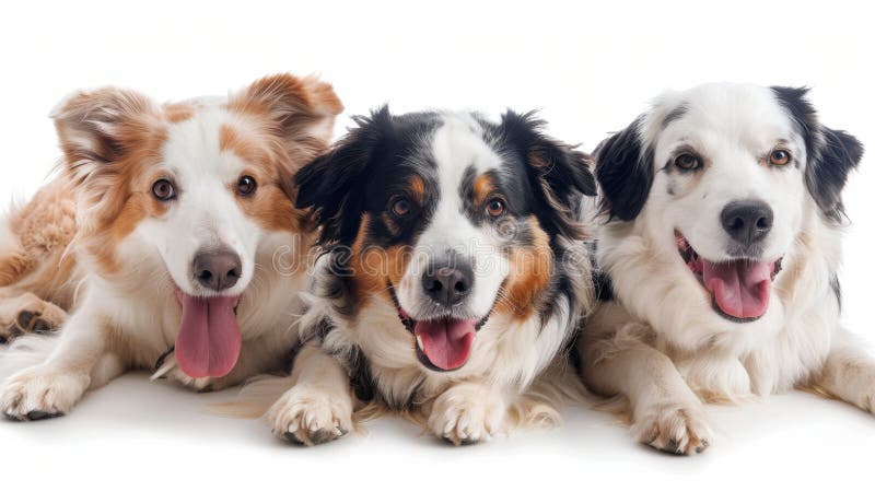 Three Australian Shepherds Relaxing Together with Happy Expressions ...
