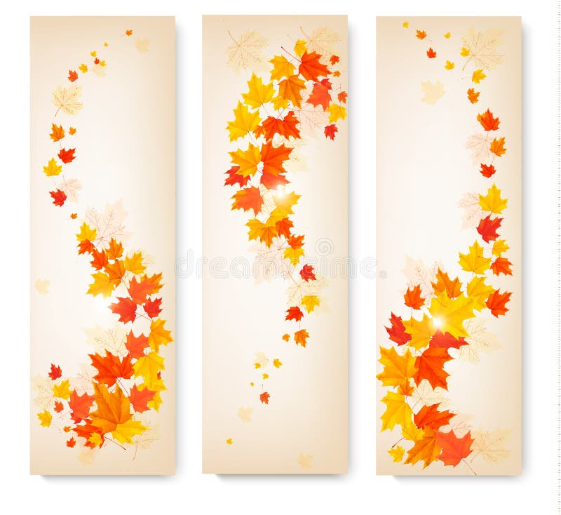 Three Autumn Banners with Colorful Leaves Stock Vector - Illustration ...