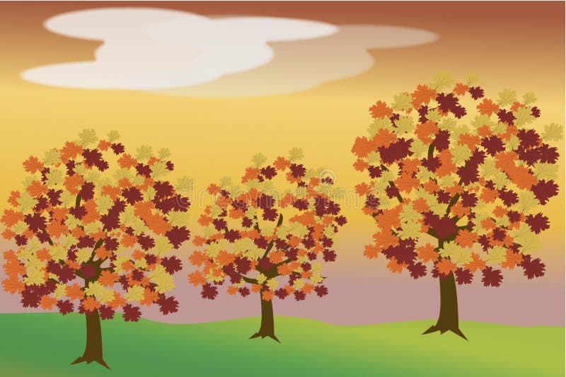 Three autumn trees stock illustration. Illustration of field - 23462174