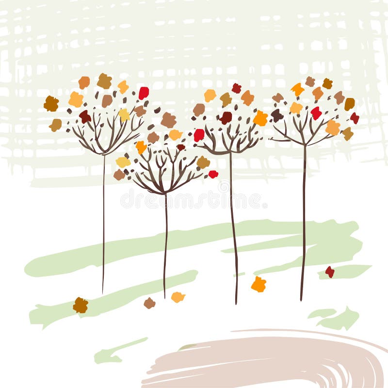 Three Autumn Trees are Conceptual with Colorful Leaves. Illustration ...