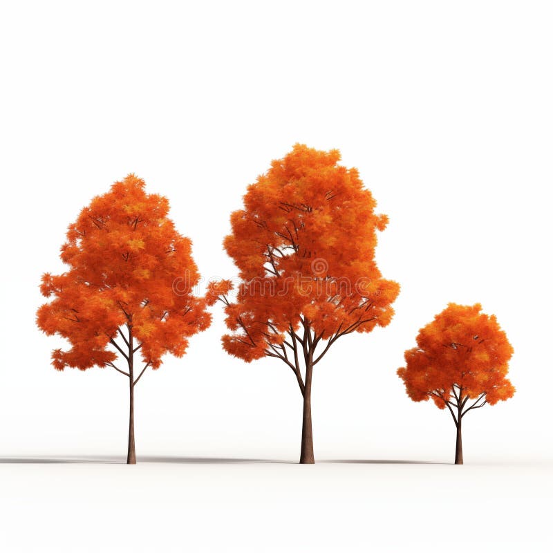 Three Autumn Trees with Orange Foliage Isolated on White Background ...
