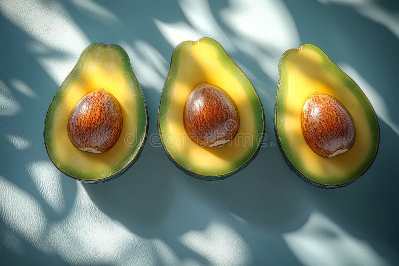 Three Avocados are Cut in Half and Placed on a Table Stock Image ...