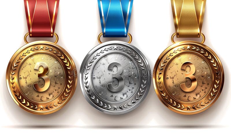Three Award Medals with Ribbons Displaying Third Place Stock ...