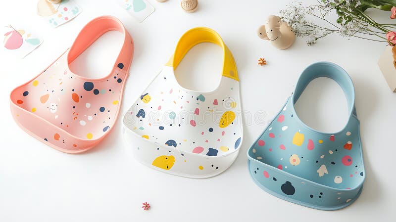 Three Baby Bibs with Different Colors and Patterns Stock Illustration ...