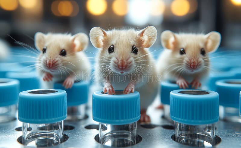 Three Baby Mice are Standing on Top of Blue Bottles Stock Photo - Image ...