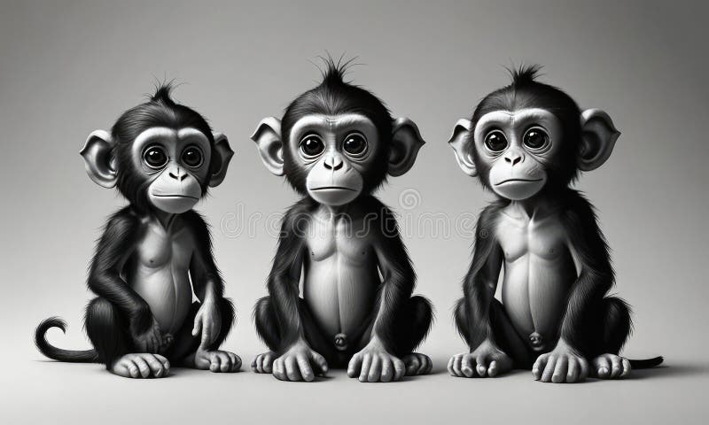 Three Baby Monkeys are Sitting Next To Each Other. Stock Illustration ...
