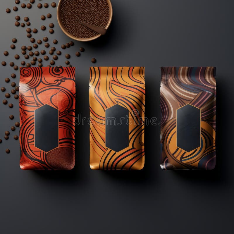Three Bags of Coffee are Placed Side by Side on a Table Stock Image ...
