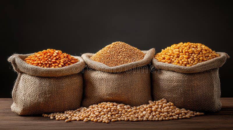 Three Bags of Corn are Displayed on a Table Against a Black Background ...