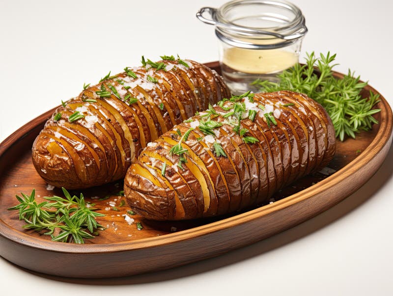 Three Baked Potatoes on a Wooden Platter Stock Photo - Image of ...