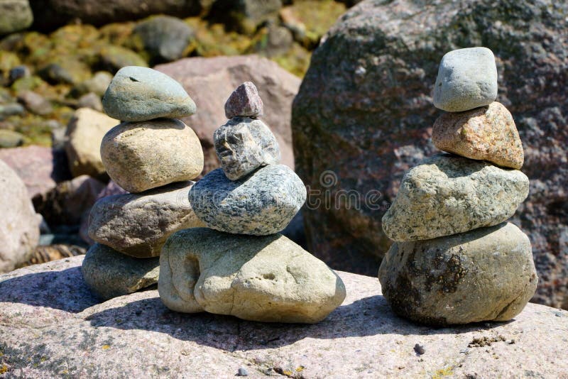 Three Balanced Stacks of Pebble Stones Stock Image - Image of simple ...