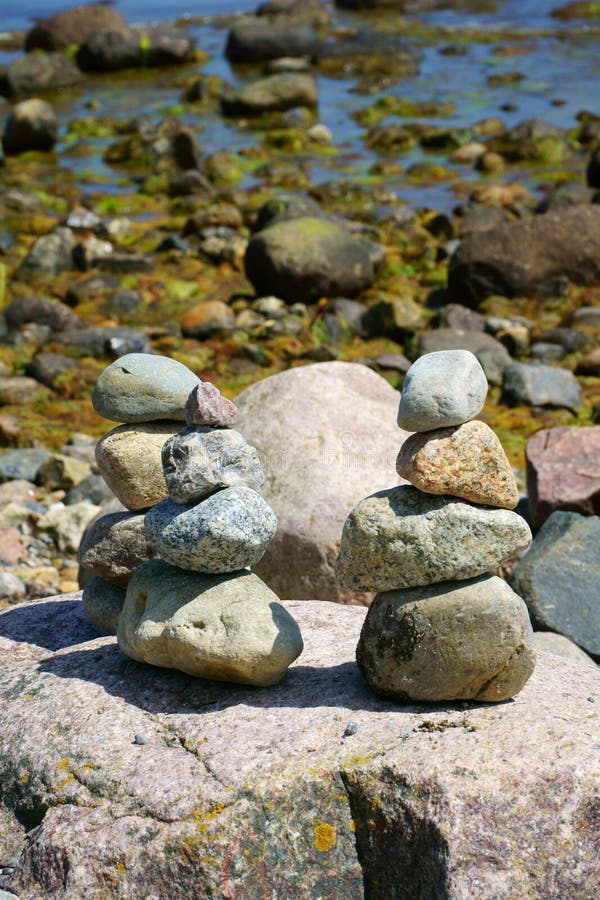 Three Balanced Stacks of Pebble Stones Stock Photo - Image of stable ...