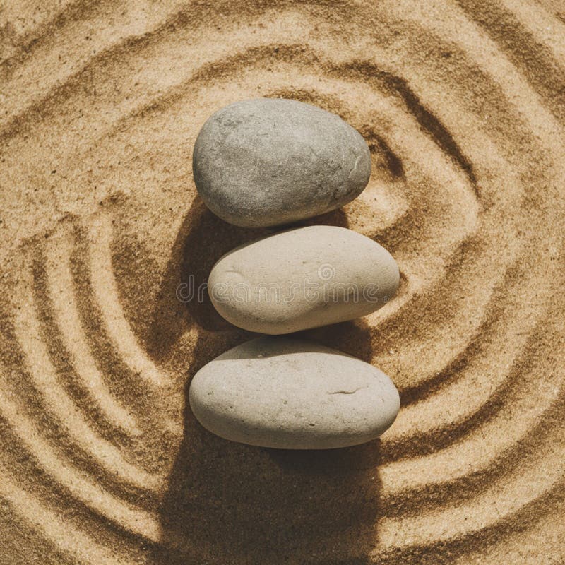 Three Balanced Stones on Sandy Surface, Intricate Patterns Create ...