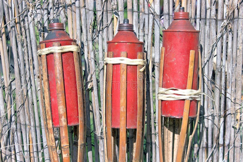 Three bamboo fire torch stock image. Image of barbecue - 30792807