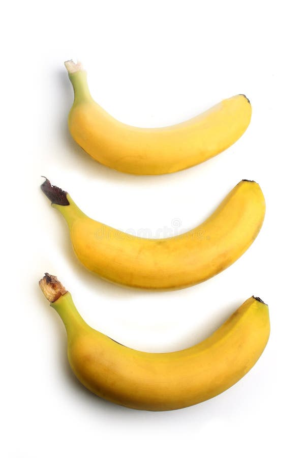 Six Bananas are in a Row on a White Background. Stock Image - Image of ...