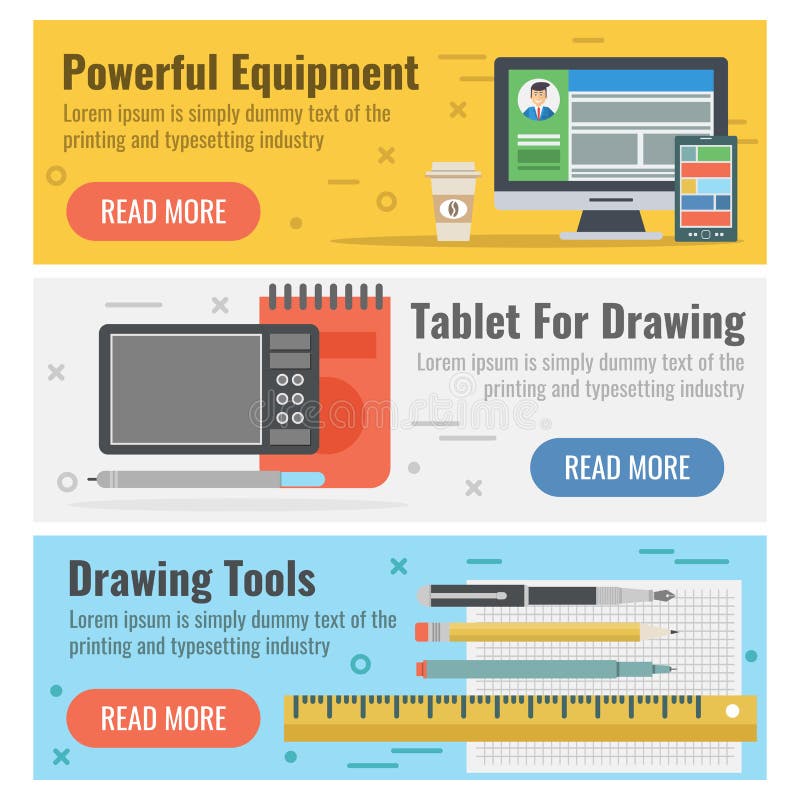 Three Banner for Designer Tools Stock Vector - Illustration of ...