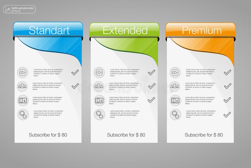 Three Banner, Price List, Interface for the Site. Vector Banner for Web ...