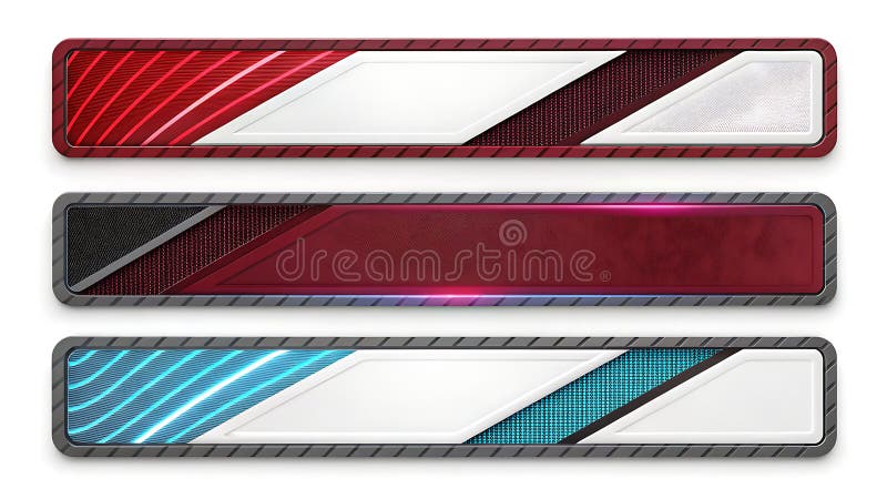 Three Rectangular Banners with Angled Designs in Red, Maroon, and Blue ...