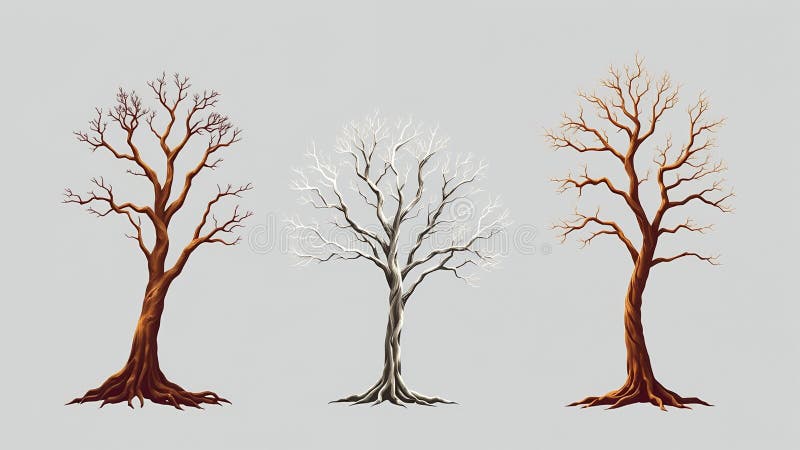 Three Bare Trees in Different Colors Representing the Seasons Stock ...