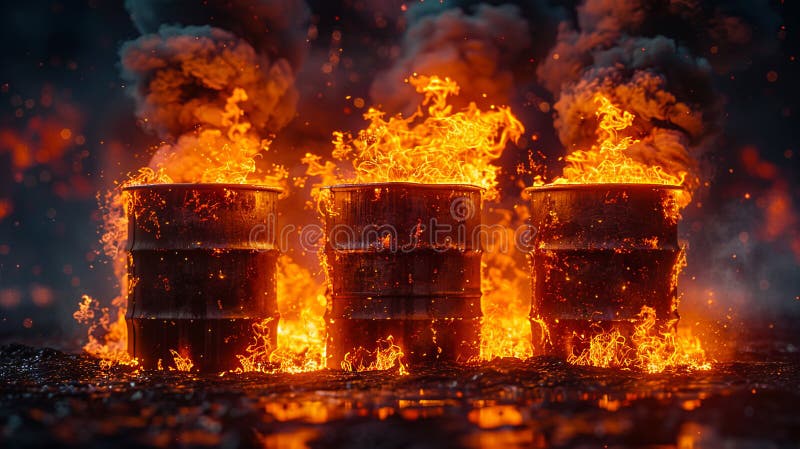Three Barrels of Oil on Fire Stock Photo - Image of generated, sweet ...