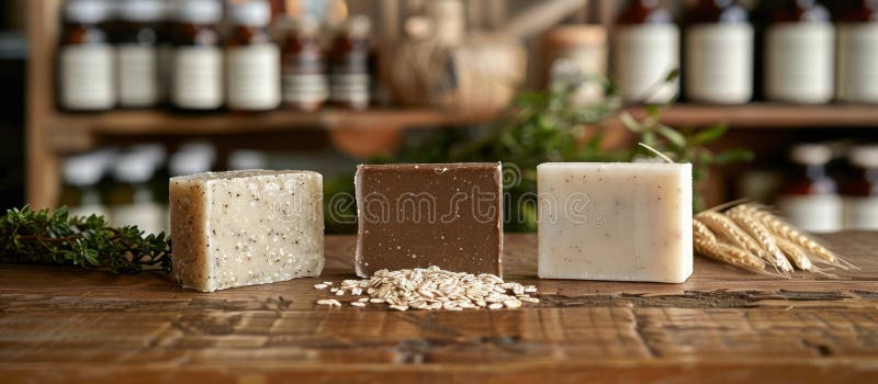 Three Bars of Soap on Wooden Table Stock Photo - Image of table, three ...