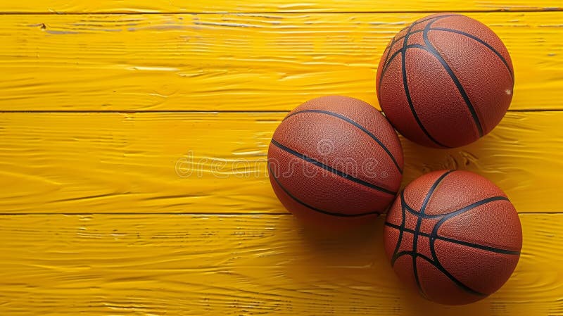 Three Basketballs on a Yellow Table with One Ball in the Middle, AI ...