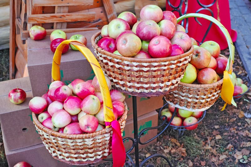 Three baskets with apples stock image. Image of closeup - 130703513