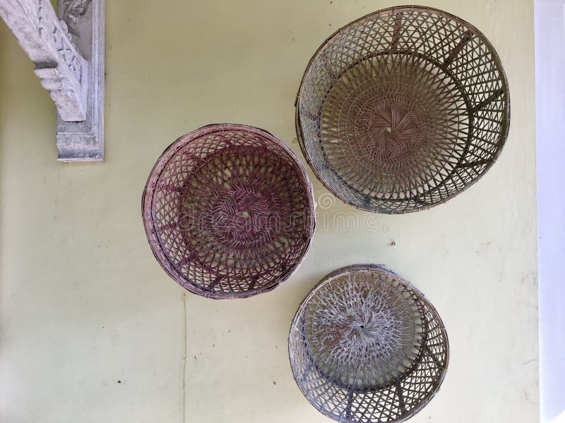 Three Baskets Attached To the Wall Stock Photo - Image of single ...
