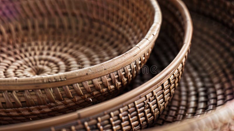 Three Baskets Made of Wicker are Stacked on Top of Each Other Stock ...