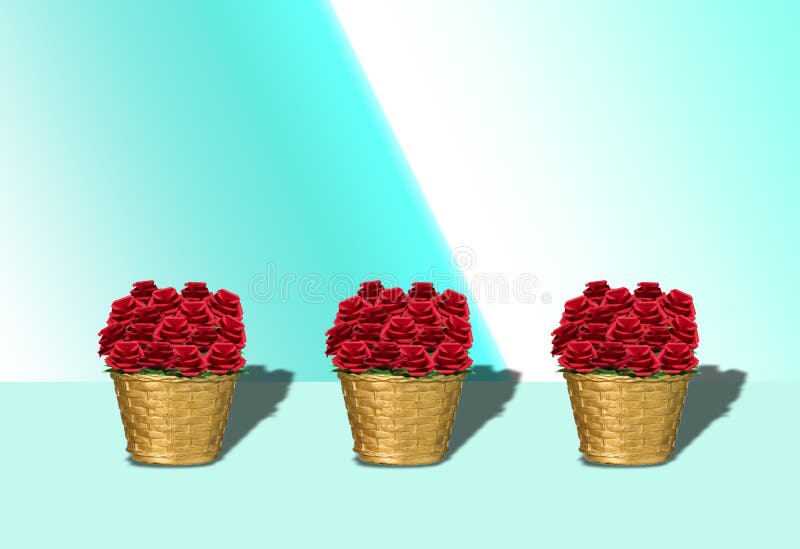 Three Baskets with Roses, Creative Romantic Holiday Design Stock ...