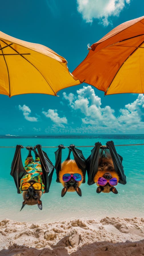 Three bats are hanging stock photo. Image of colorful - 313892126