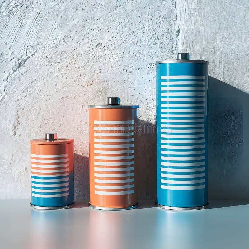 Three Batteries in Various Sizes on White Background, Gradient from ...