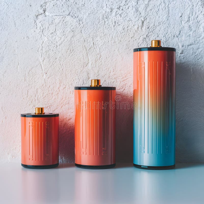 Three Batteries in Various Sizes on White Background, Gradient from ...