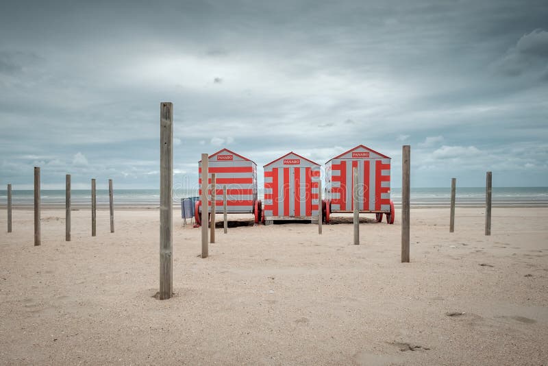 Three Beach Huts on a Winter Beach in Belgium Stock Photo - Image of ...