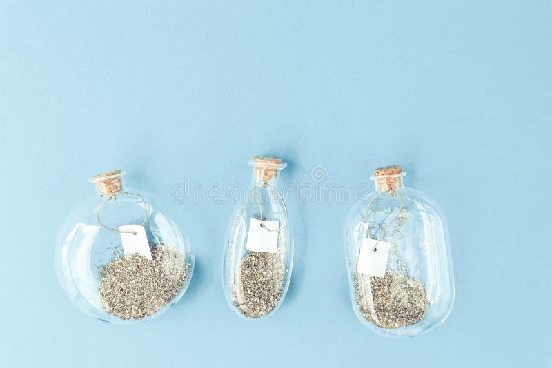 Three Beautiful Decorative Bottles with Gold Glitter and Empty Blank ...