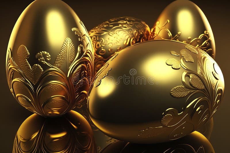 Three Beautiful Easter Eggs Made of Pure Gold on the Surface with ...